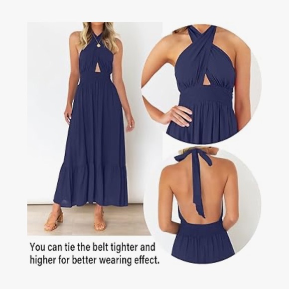 Amazon | Dresses | Amazon Navy Halterneck Dress | Poshmark